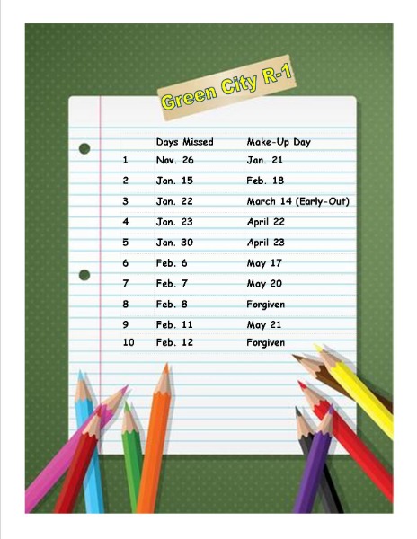 Green City R-1 Schools - Make-Up Days for 2019